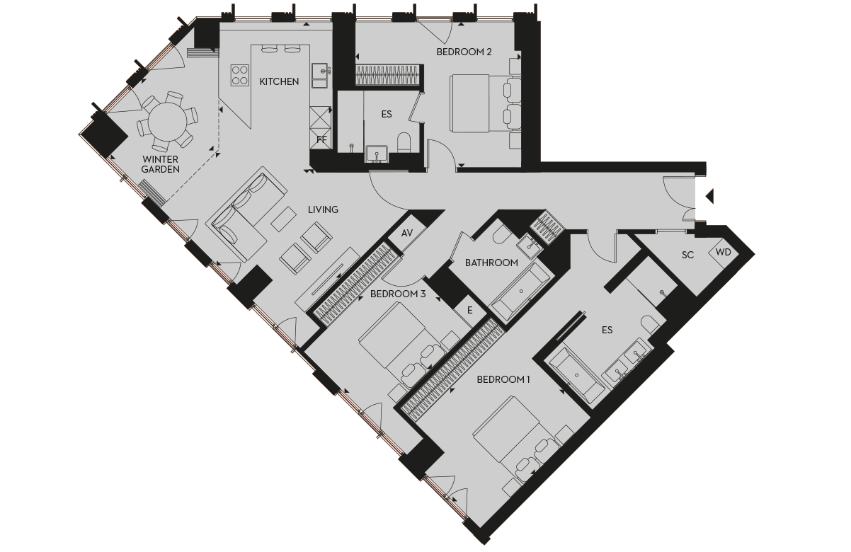 伦敦「One Crown Place」 floor plan 室内设计 家居 家具 软装 装修 效果图 样板房 住宅 公寓 LOFT别墅 豪宅 ...